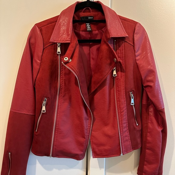 Aqua | Jackets & Coats | Aqua Red Leather And Suede Jacket Xs | Poshmark